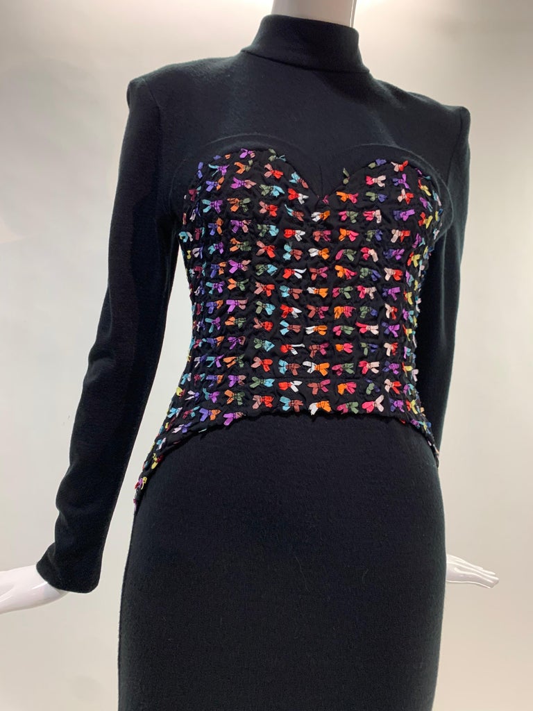 1980s Patrick Kelly Black Wool Jersey Dress w/ Trompe L'Oeil Ribbon Bow ...