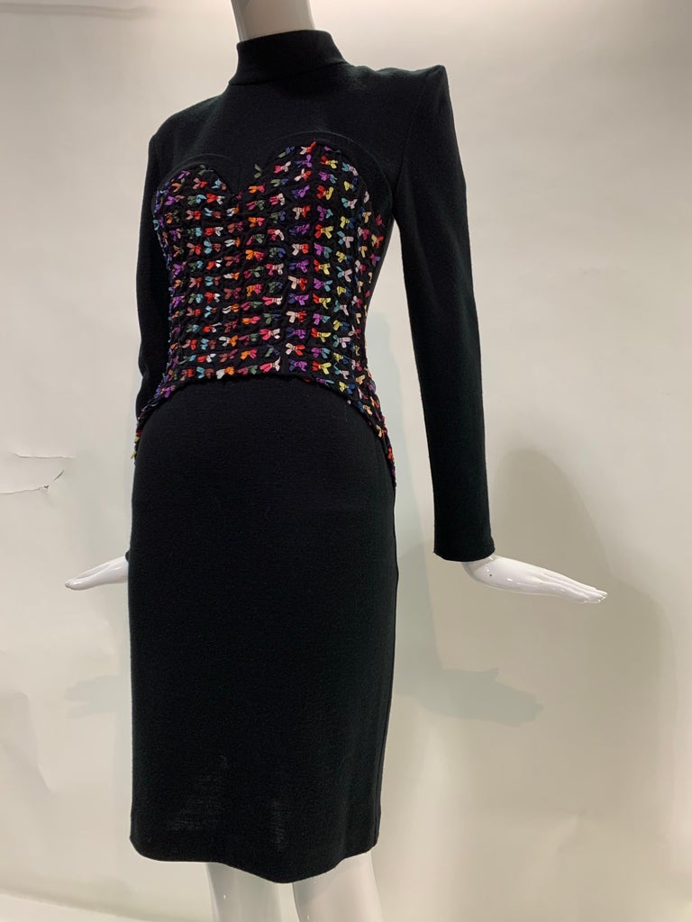 1980s Patrick Kelly Black Wool Jersey Dress w/ Trompe L'Oeil Ribbon Bow ...