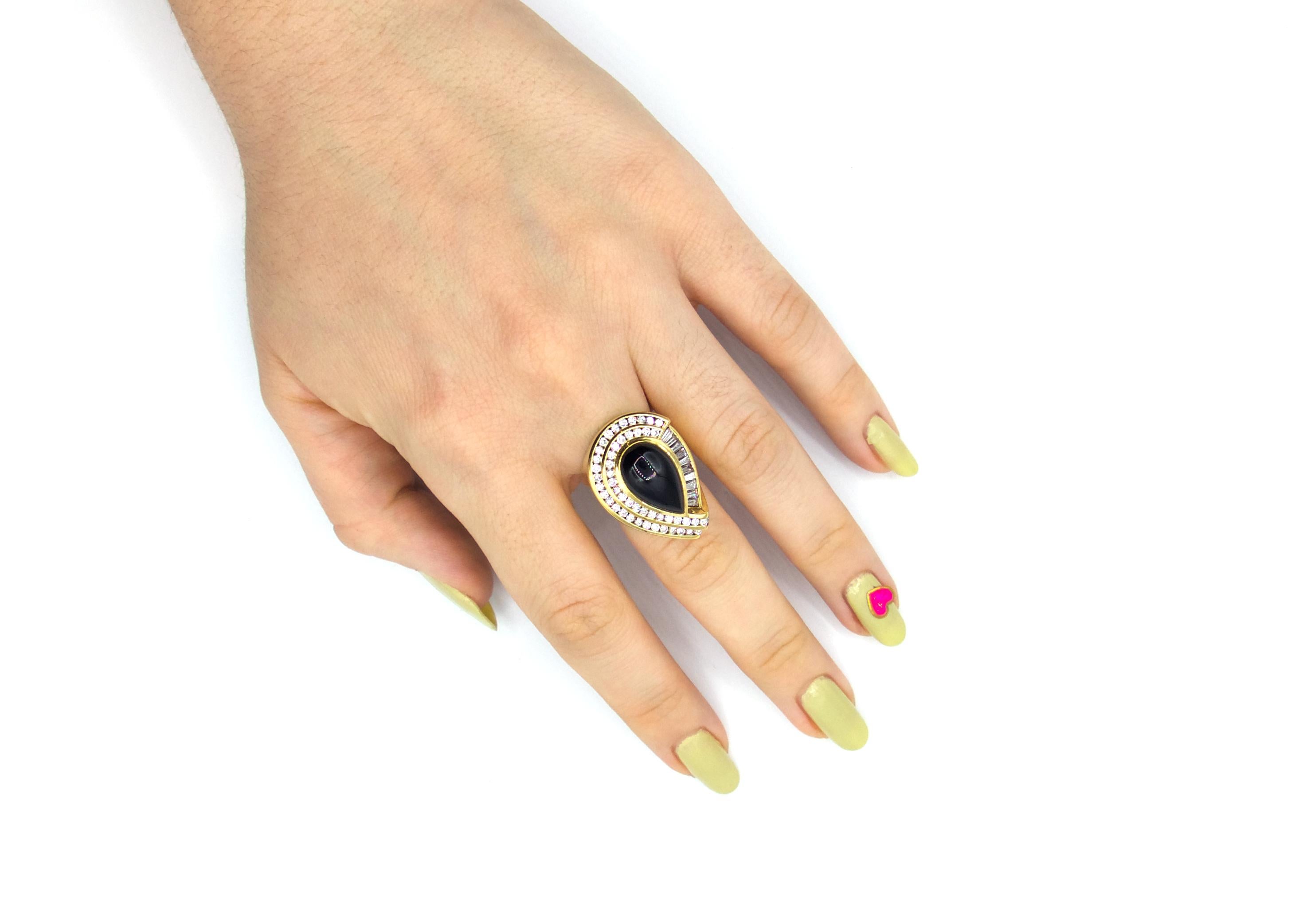 1980's Pear Shaped Onyx and Diamond Ring For Sale at 1stDibs | pear ...