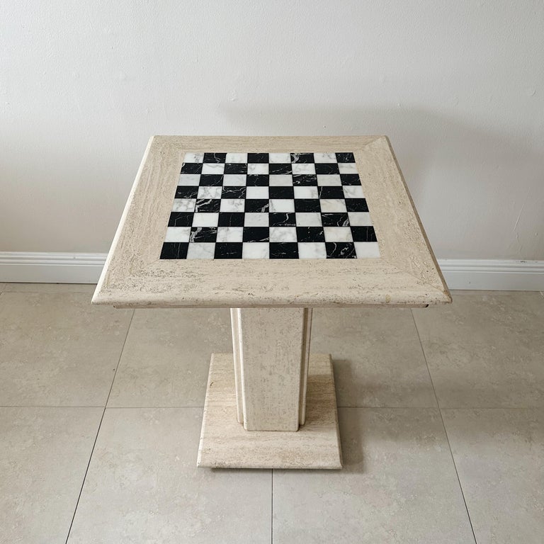1980s Pedestal Travertine Chess Table For Sale at 1stDibs