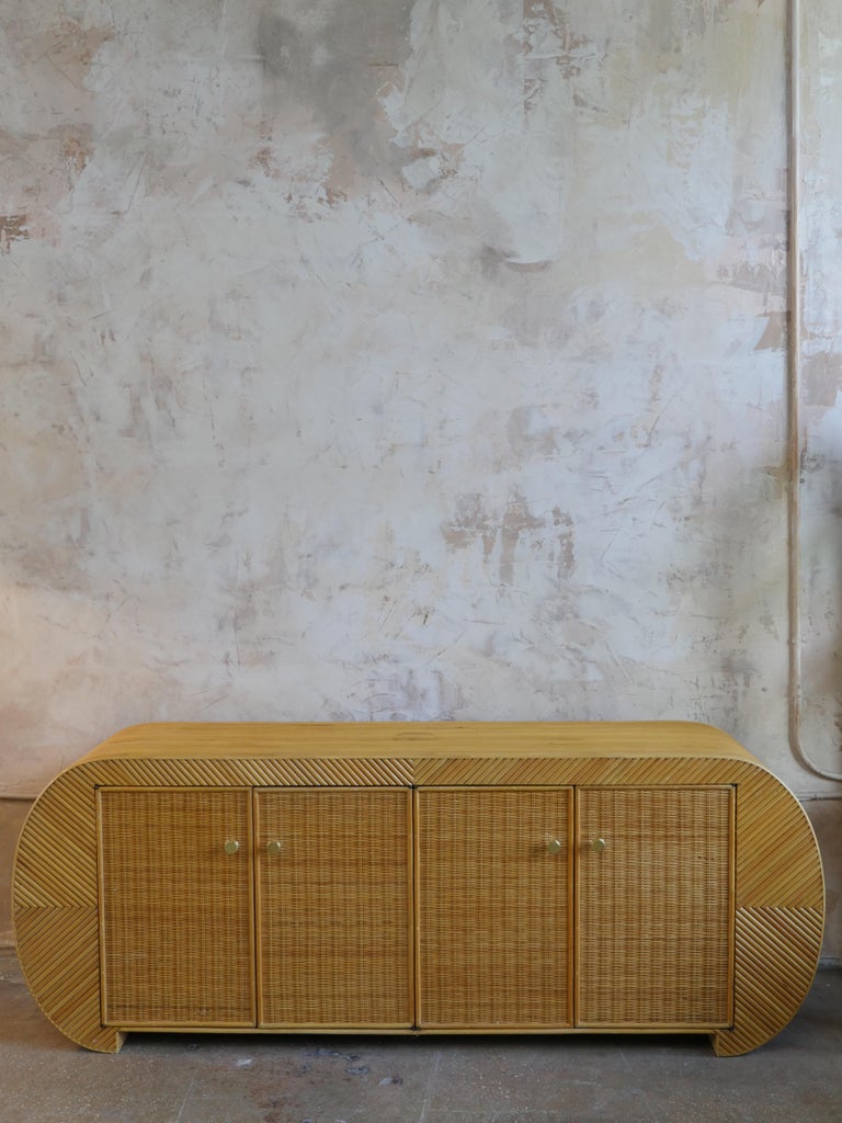 1980s Pencil Reed Rattan Waterfall Sideboard For Sale at 1stDibs