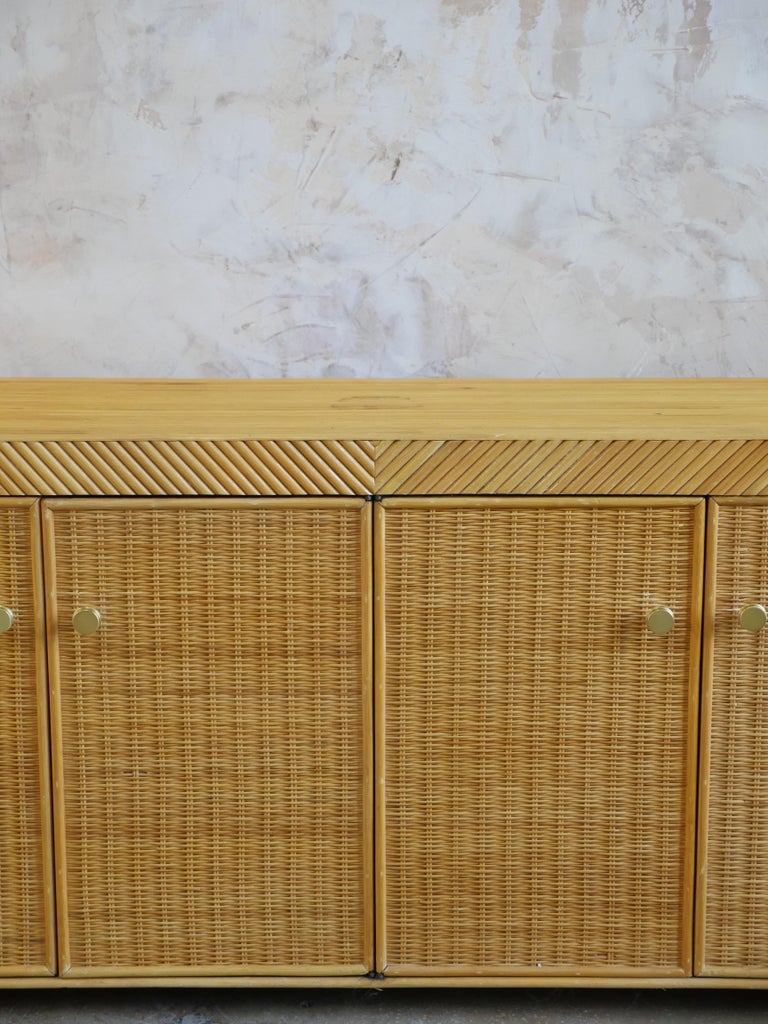 1980s Pencil Reed Rattan Waterfall Sideboard For Sale at 1stDibs