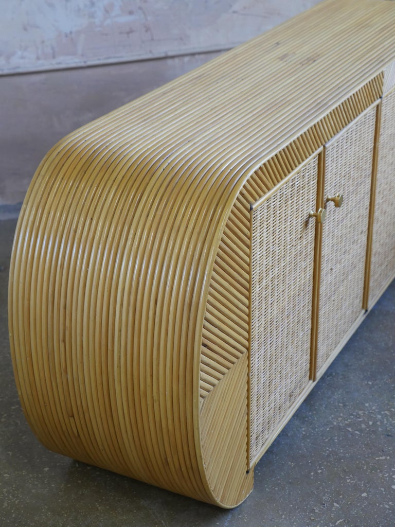 1980s Pencil Reed Rattan Waterfall Sideboard For Sale at 1stDibs