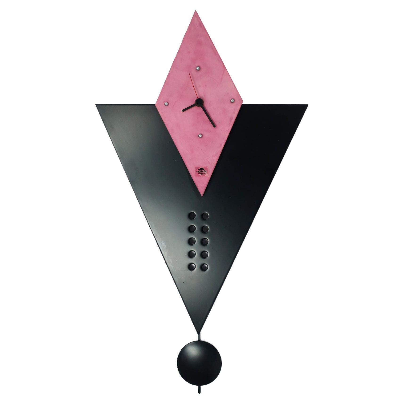 1980s Pink and Black Pendulum Wall Clock by Costantini l’Oggetto at 1stDibs