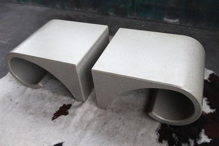 1980s Post Modern Geometric Scroll End Tables in the Manner of Karl ...