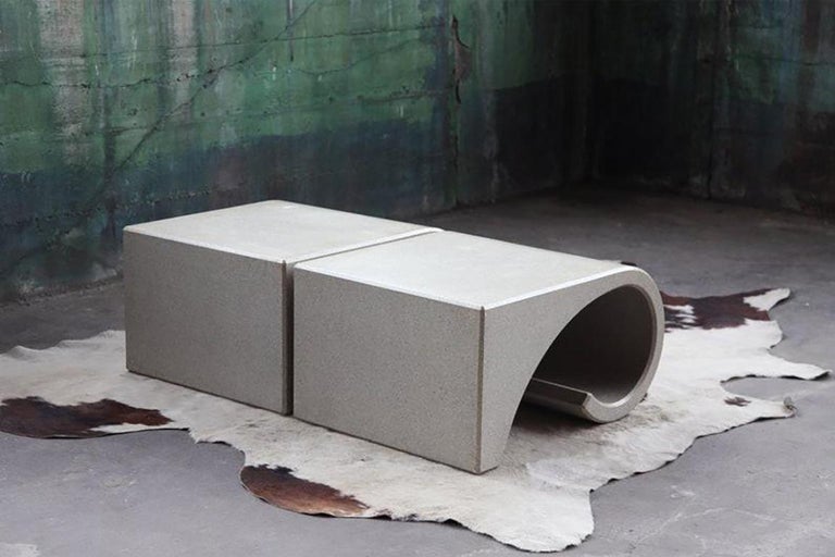 1980s Post Modern Geometric Scroll End Tables in the Manner of Karl ...