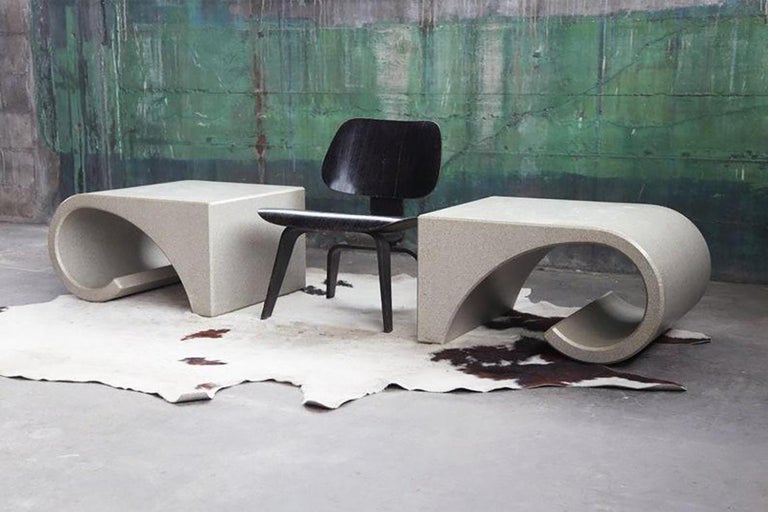 1980s Post Modern Geometric Scroll End Tables in the Manner of Karl ...