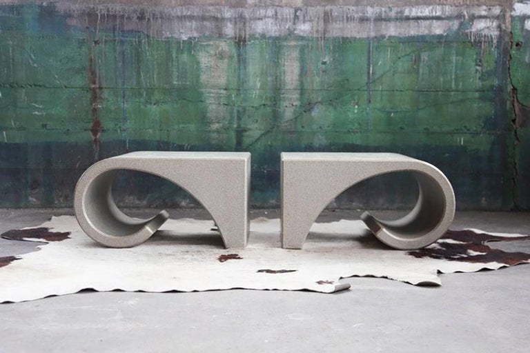 1980s Post Modern Geometric Scroll End Tables in the Manner of Karl ...