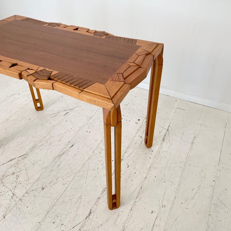 1980s Post Modern Sculptural Console Table in Pine Style of Rudolf ...