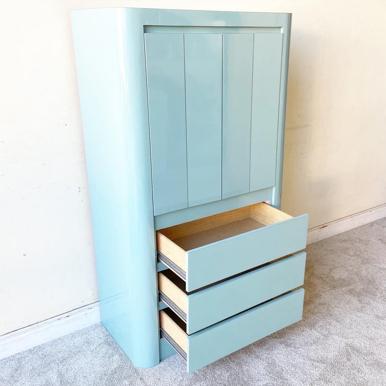 1980s Postmodern Aqua Blue Lacquer Laminate Armoire at 1stDibs