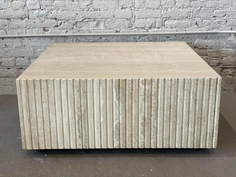 1980s, Postmodern Channeled Travertine Coffee Table on Wheels For Sale ...