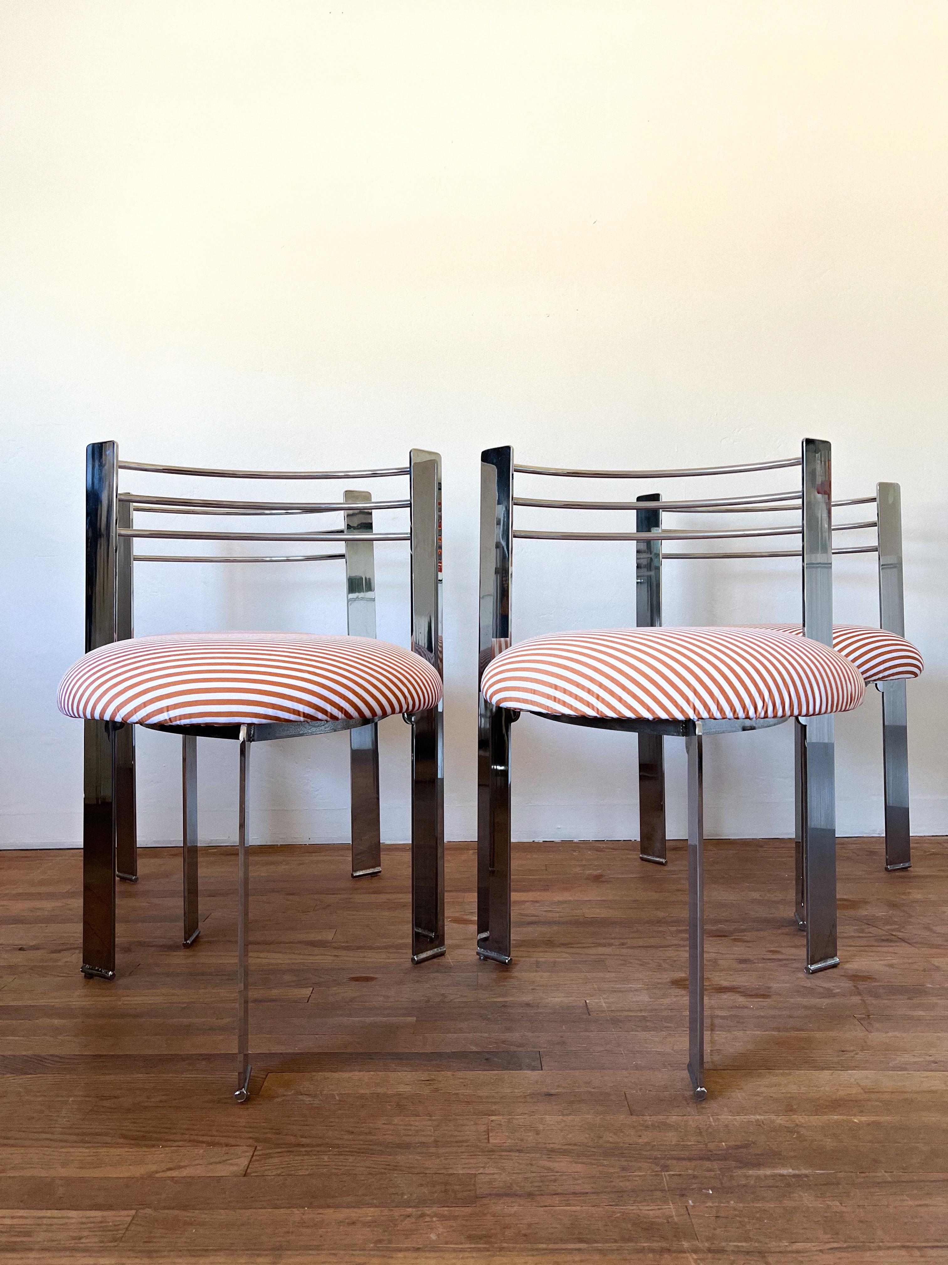 1980s Postmodern Chrome Tripod Dining Chairs- Set of 4 For Sale at 1stDibs