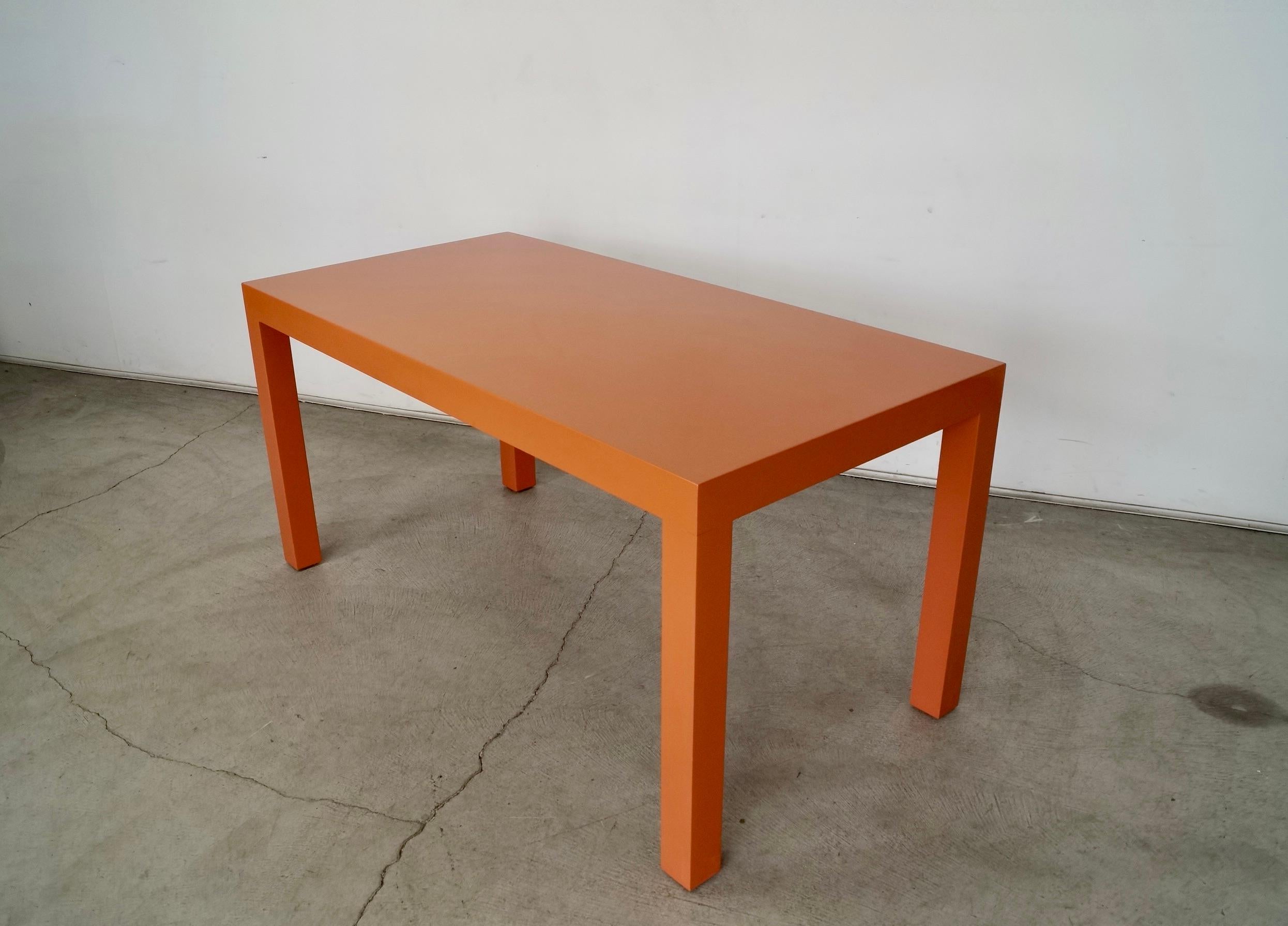 1980's Postmodern Coral Lacquered Parsons Dining Table For Sale at 1stDibs