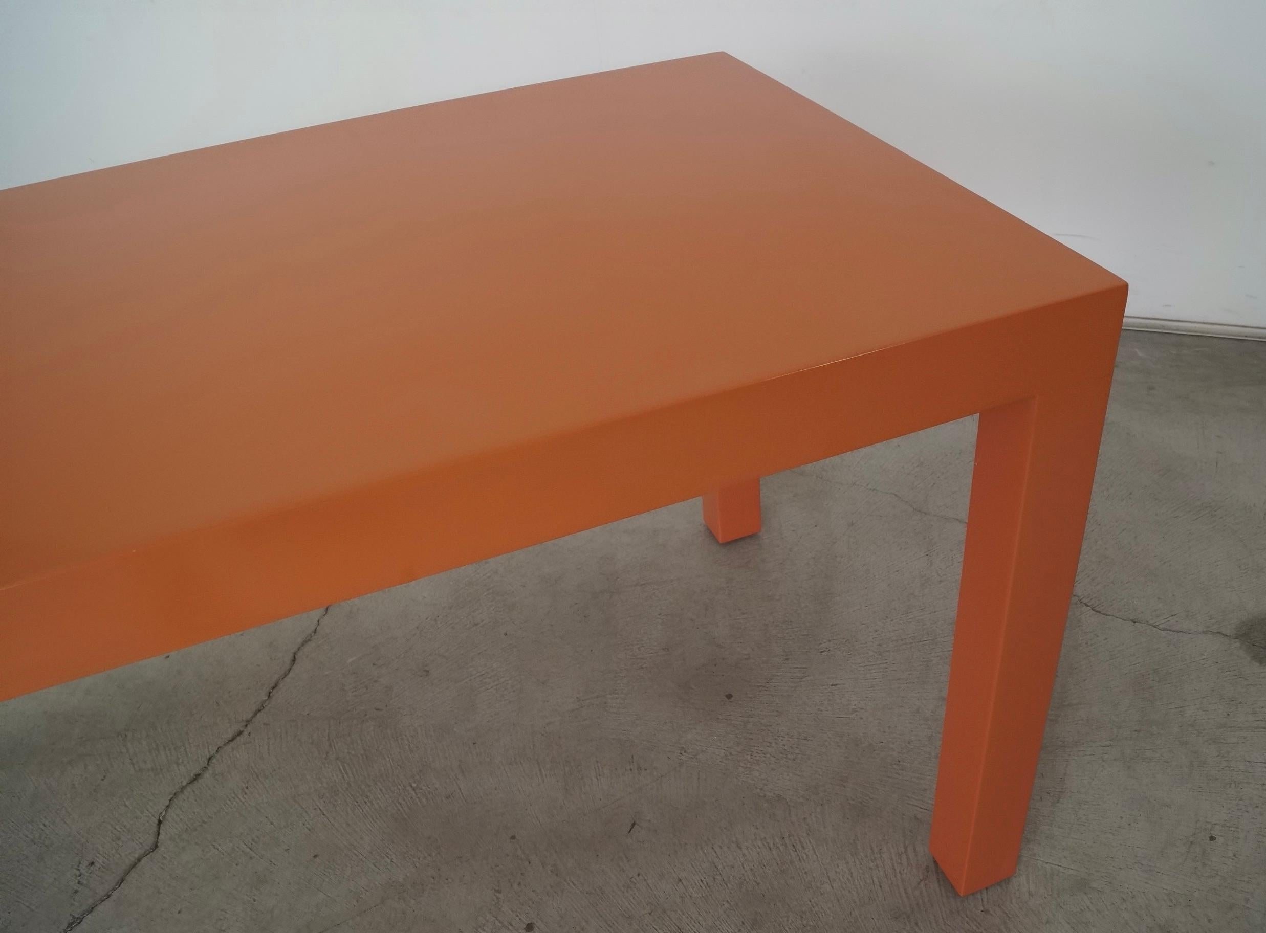1980's Postmodern Coral Lacquered Parsons Dining Table For Sale at 1stDibs