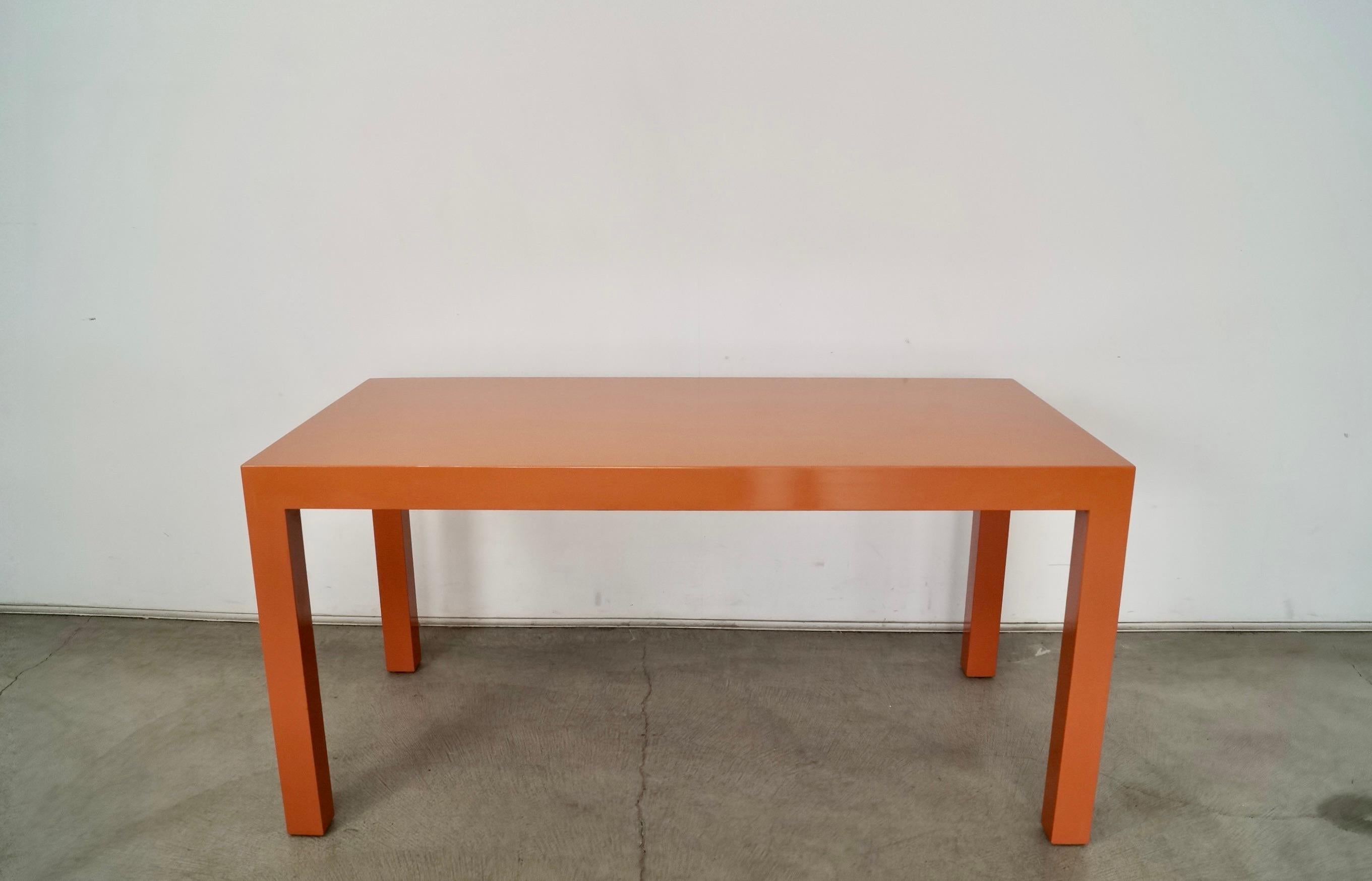 1980's Postmodern Coral Lacquered Parsons Dining Table For Sale at 1stDibs