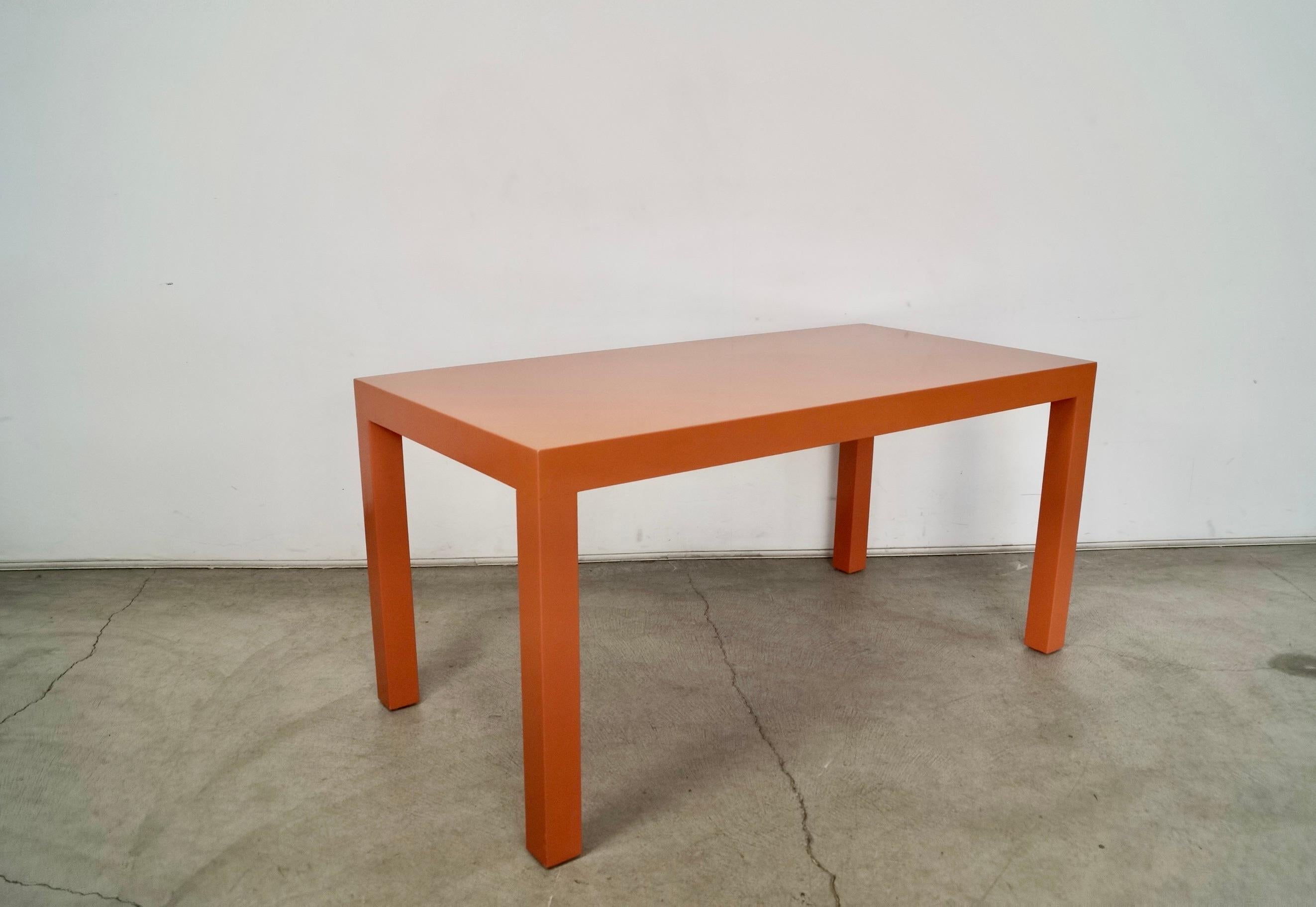 1980's Postmodern Coral Lacquered Parsons Dining Table For Sale at 1stDibs
