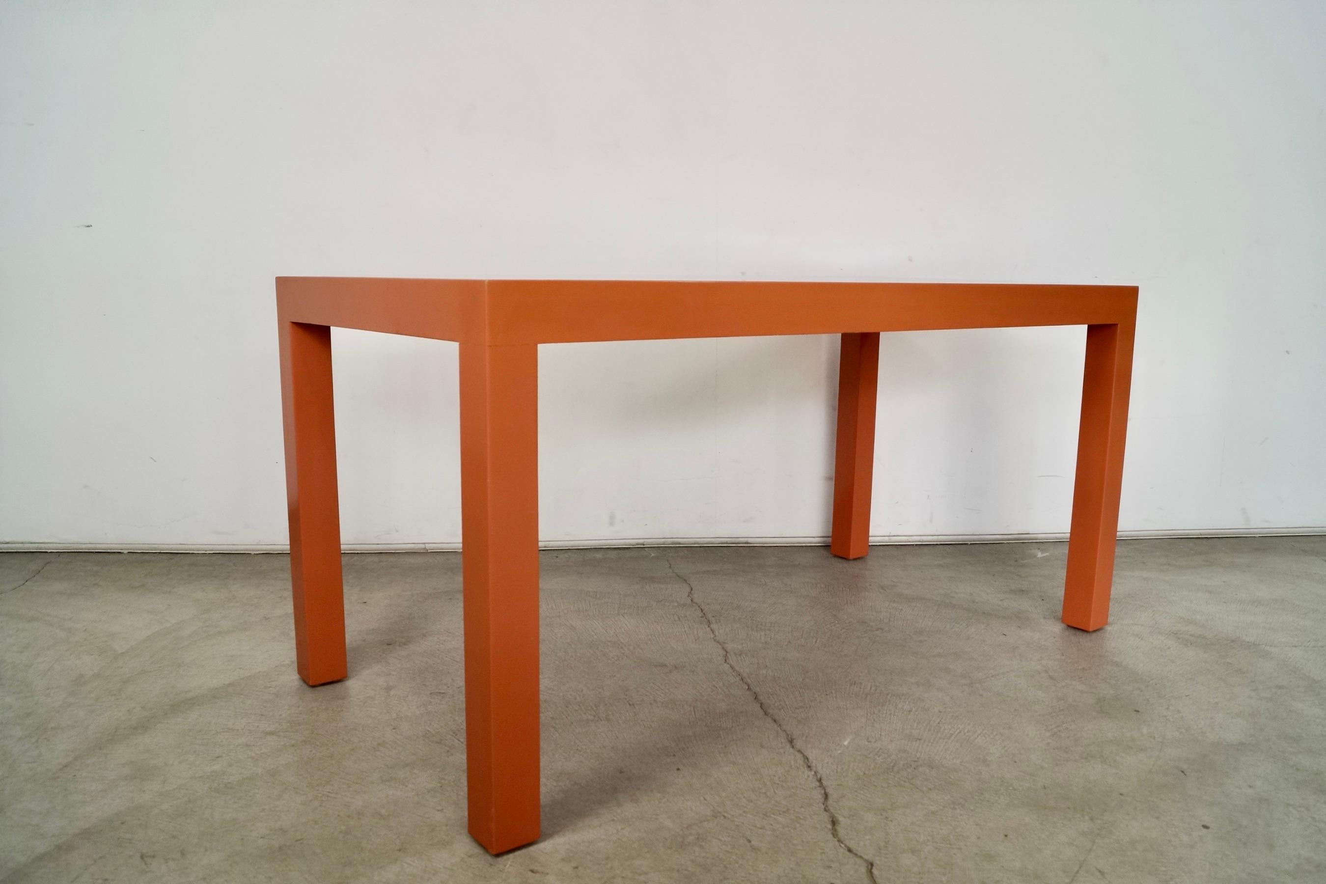 1980's Postmodern Coral Lacquered Parsons Dining Table For Sale at 1stDibs