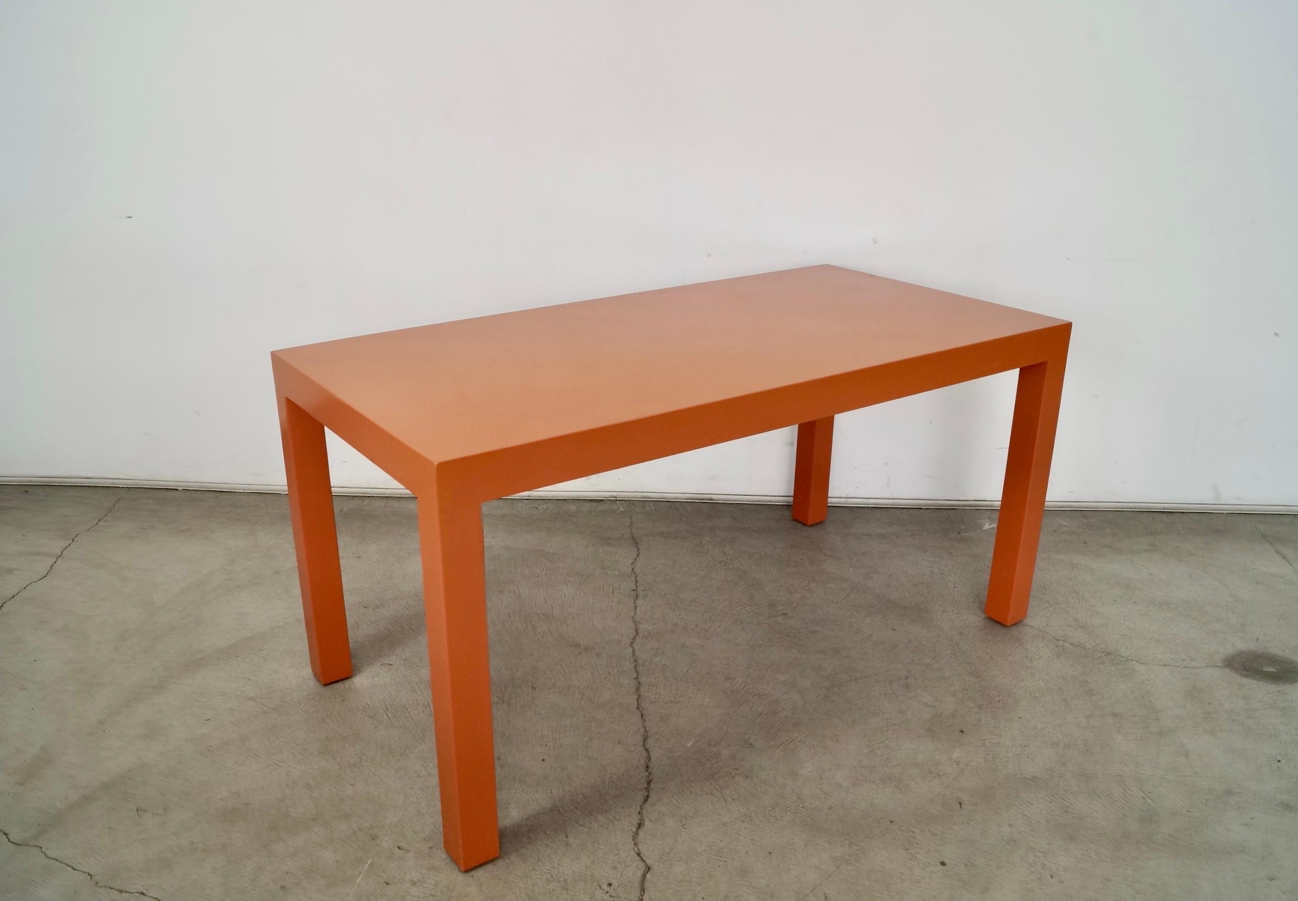 1980's Postmodern Coral Lacquered Parsons Dining Table For Sale at 1stDibs