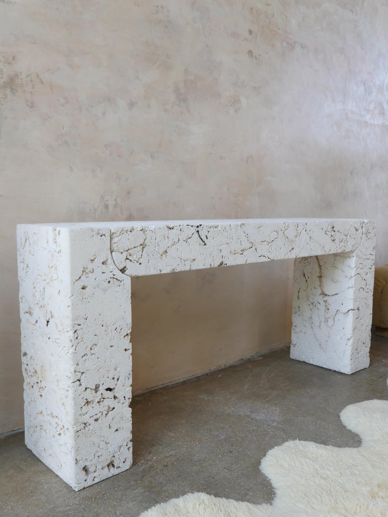 1980s Postmodern Coral Stone Console Table For Sale at 1stDibs