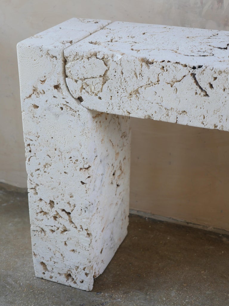 1980s Postmodern Coral Stone Console Table For Sale at 1stDibs