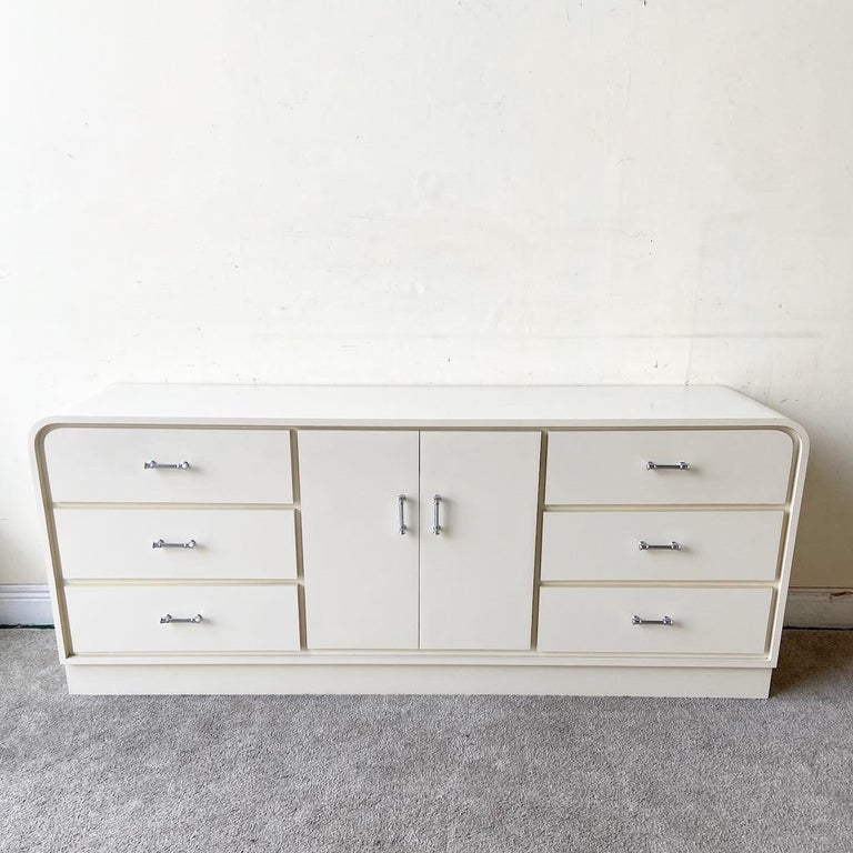 1980s Postmodern Cream Lacquer Laminate Waterfall Dresser, 9 Drawers ...