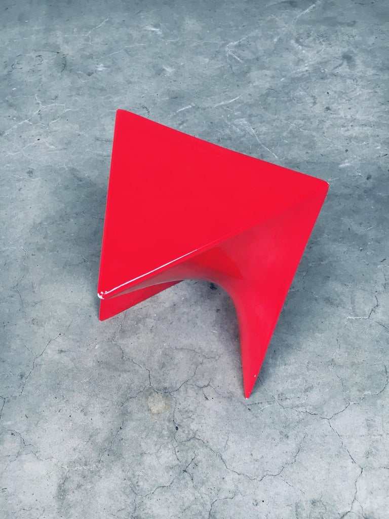 1980's Postmodern Design Origami Red Fiberglass Stool or Side Table For ...