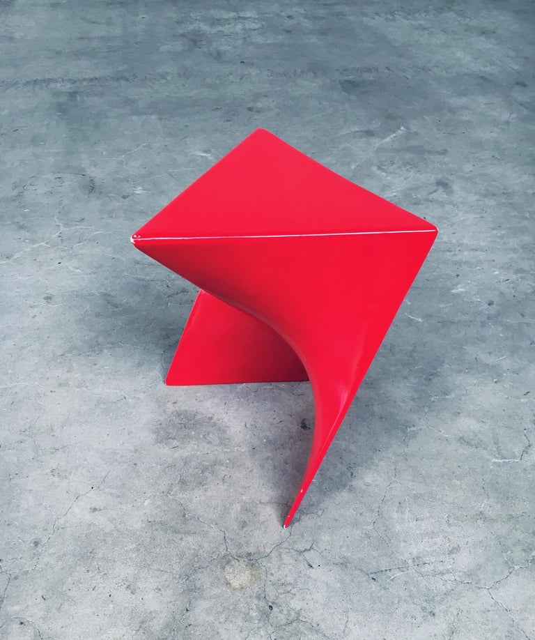 1980's Postmodern Design Origami Red Fiberglass Stool or Side Table For ...