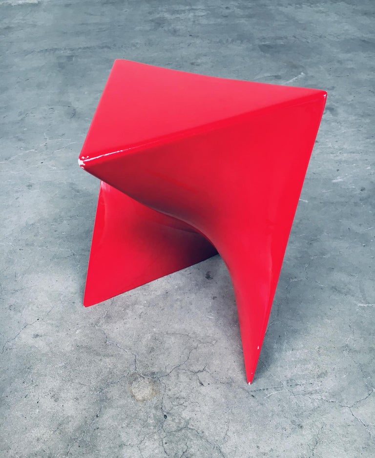 1980's Postmodern Design Origami Red Fiberglass Stool or Side Table For ...