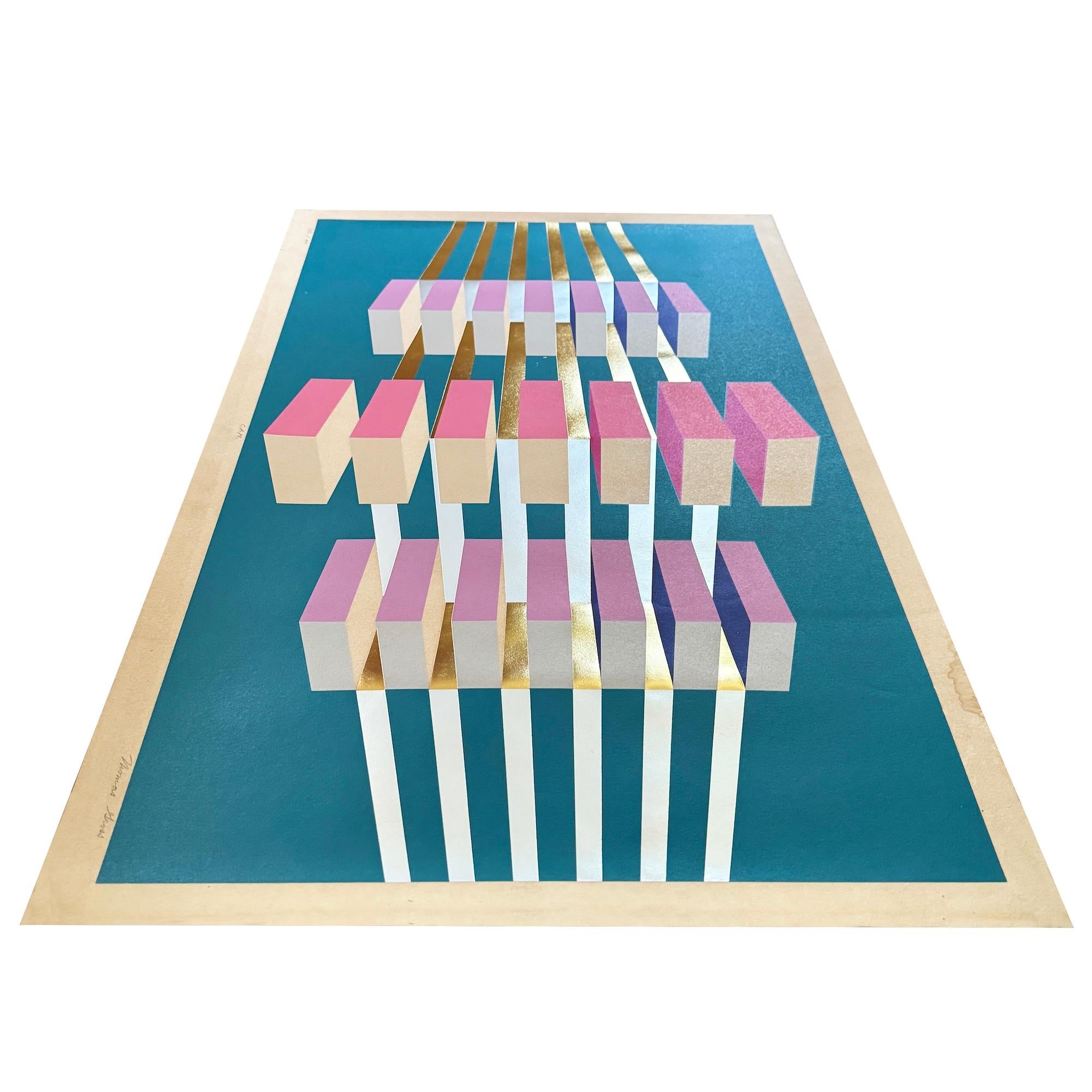 1980s Postmodern Geometric Screenprint with Foil by Thomas Gross For ...