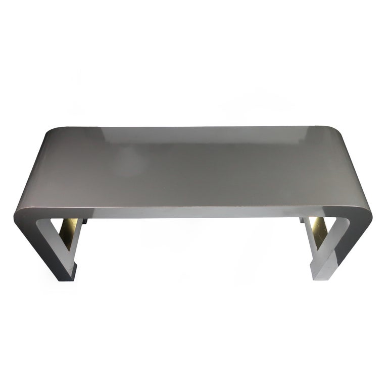 1980s Postmodern Gray and Brass Laminate Waterfall Console Table at 1stDibs