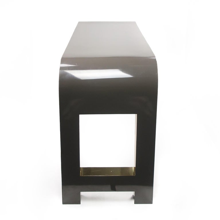 1980s Postmodern Gray and Brass Laminate Waterfall Console Table at 1stDibs