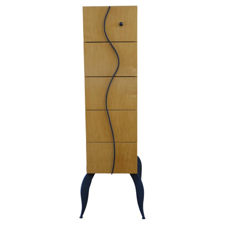 1980s Postmodern Maple Wood and Iron Chest of Drawers For Sale at 1stDibs