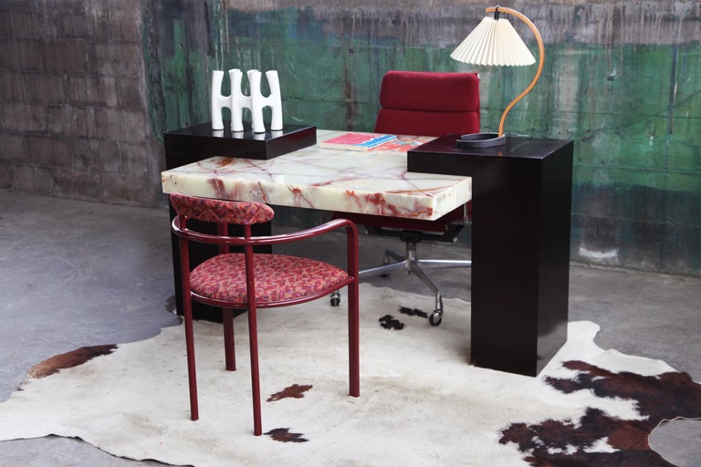 1980s Postmodern Marble Stone Executive Two Sided Desk For Sale at 1stDibs