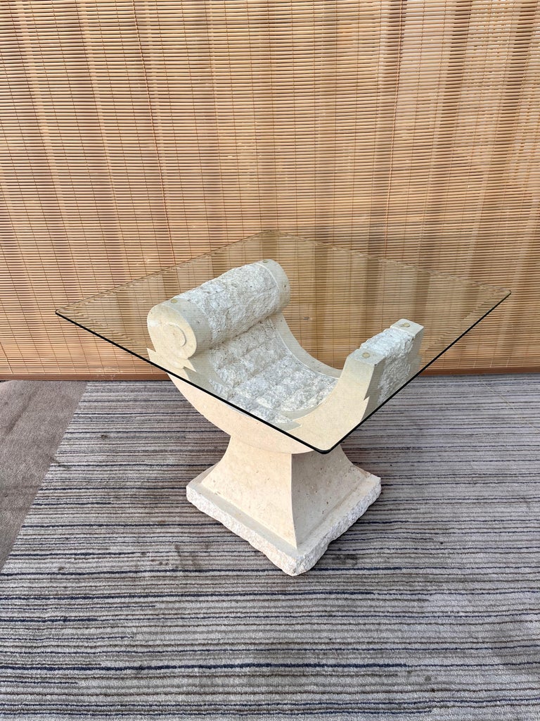 1980s Postmodern Natural Mactan stone Accent / End Table with Glass Top ...