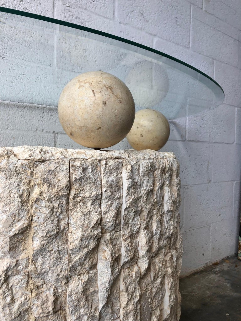 1980s Postmodern Natural Mactan Stone Rounded Entry Console /Sofa Table ...