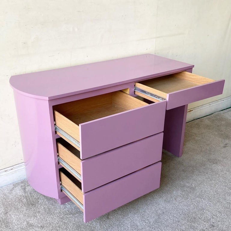 1980s Postmodern Purple Lacquer Laminate Writing Desk For Sale at 1stDibs