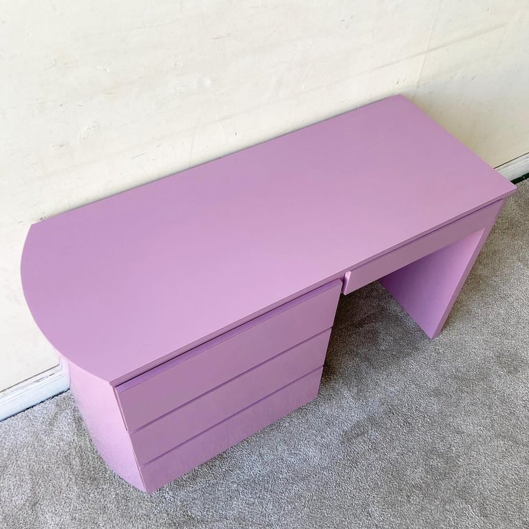 1980s Postmodern Purple Lacquer Laminate Writing Desk For Sale at 1stDibs