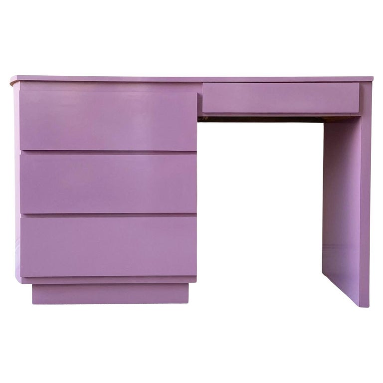 1980s Postmodern Purple Lacquer Laminate Writing Desk For Sale at 1stDibs