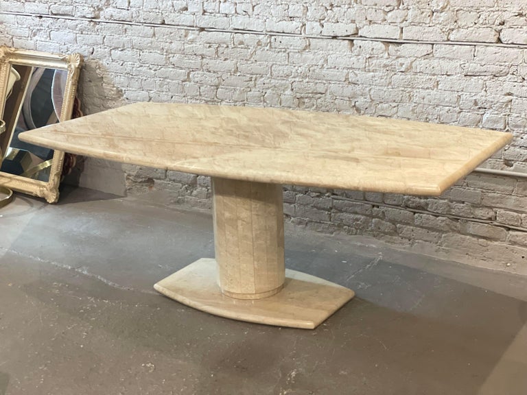 1980s Postmodern Travertine Pedestal Base Dining Table For Sale at 1stDibs
