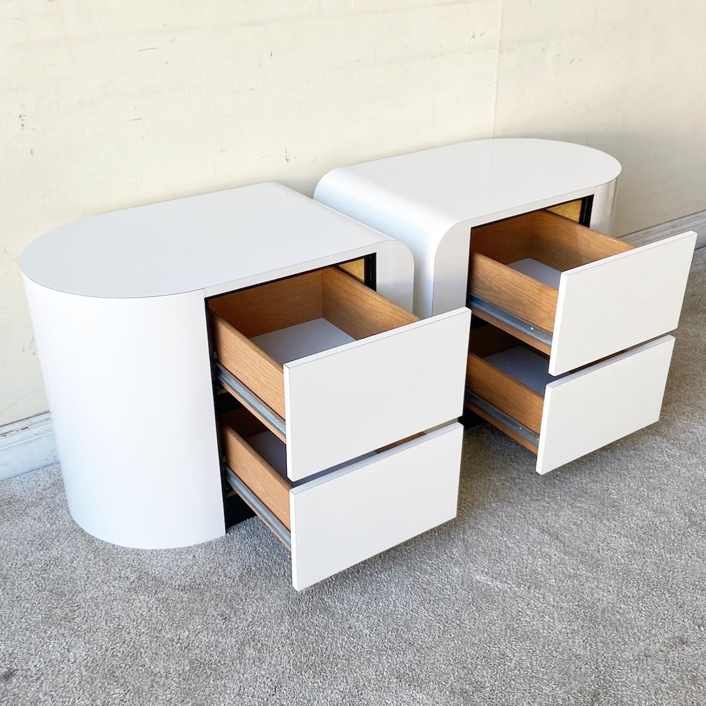 1980s Postmodern White and Black Lacquer Laminate Nightstands - a Pair ...