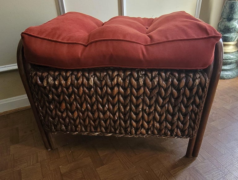 A Pair of 1980s Rattan and Rush Lounge Chairs with Ottoman Set For Sale ...