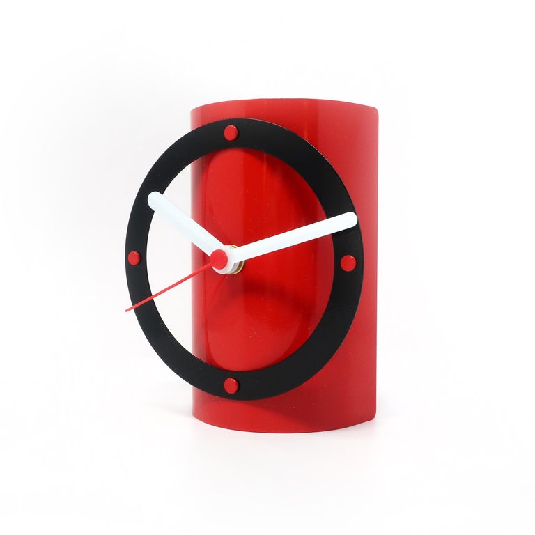 1980s Red and Black Metal Clock by Time Square For Sale at 1stDibs