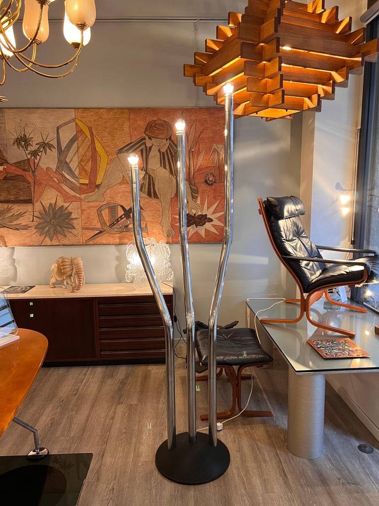 1980s Reggiani Steel Three Movable Arms Lights Holder Floor Lamp For ...