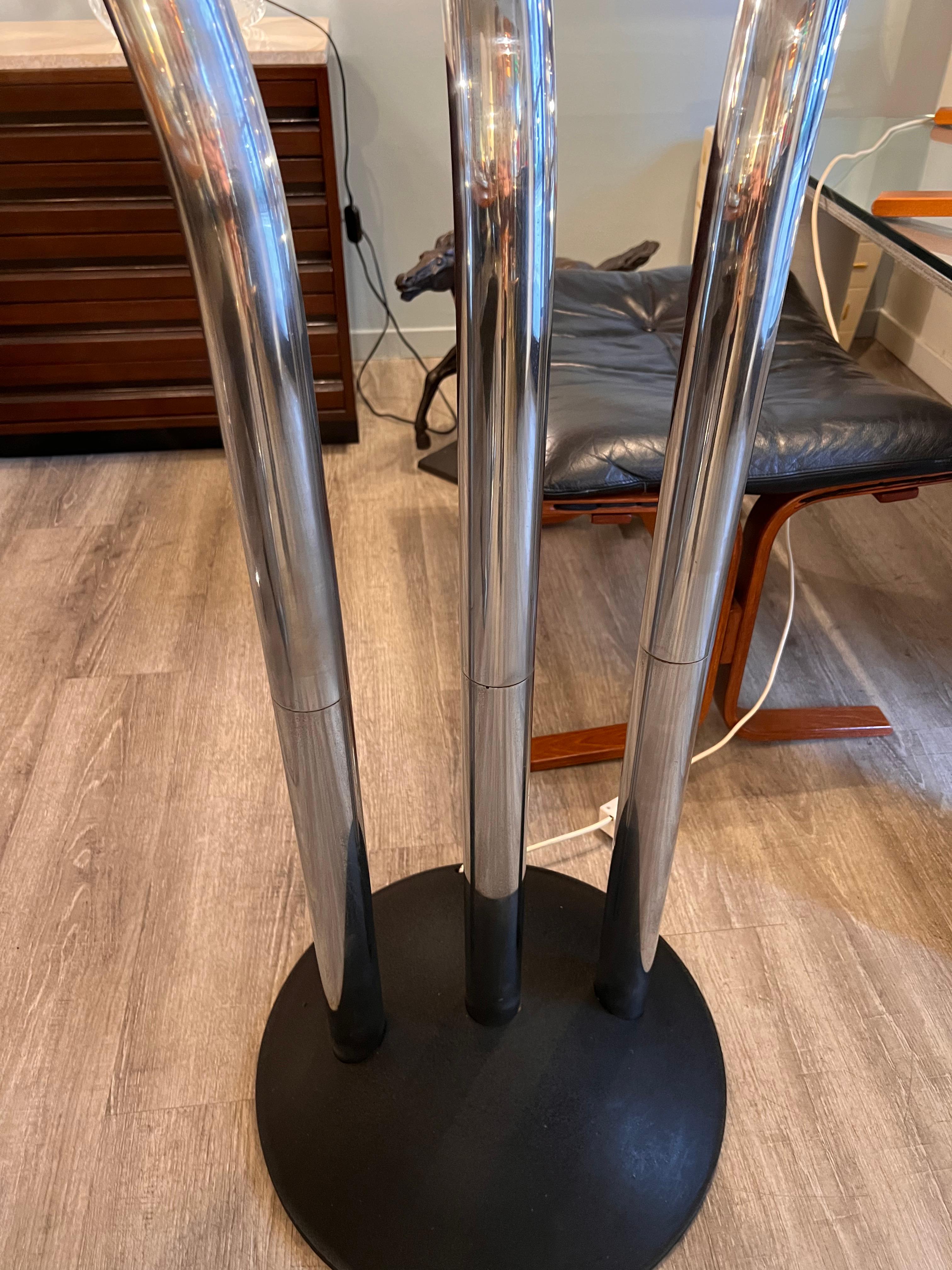 1980s Reggiani Steel Three Chrome Tubes Floor Lamp For Sale at 1stDibs