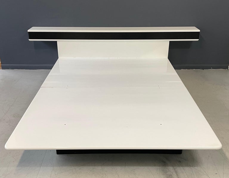 1980s Rougier Lacquer Platform Bed and Headboard White with Ribbed ...