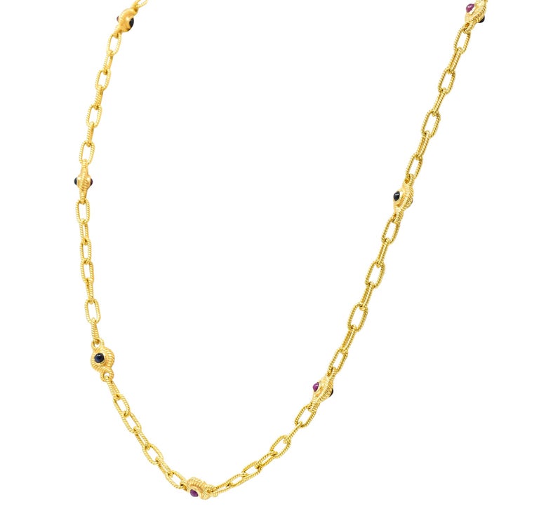 1980's Ruby Sapphire 14 Karat Yellow Gold Twisted Rope Necklace ...