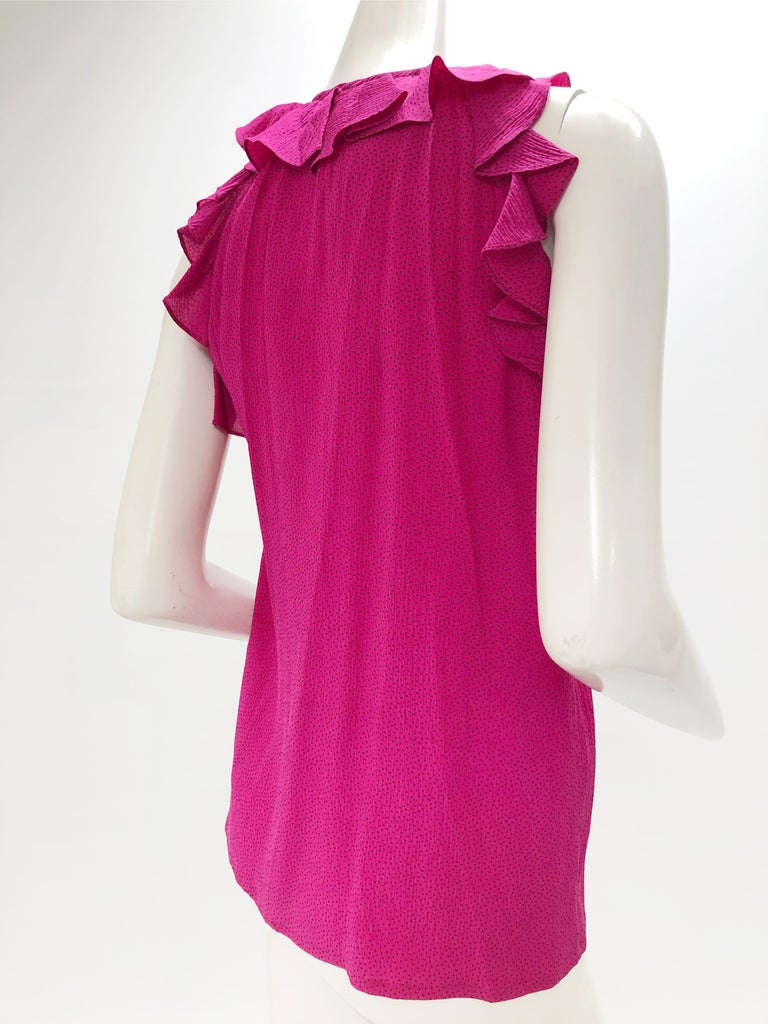 1980s Saint Laurent Hot Pink Silk Ruffled and Ribbon Tie Camisole For ...