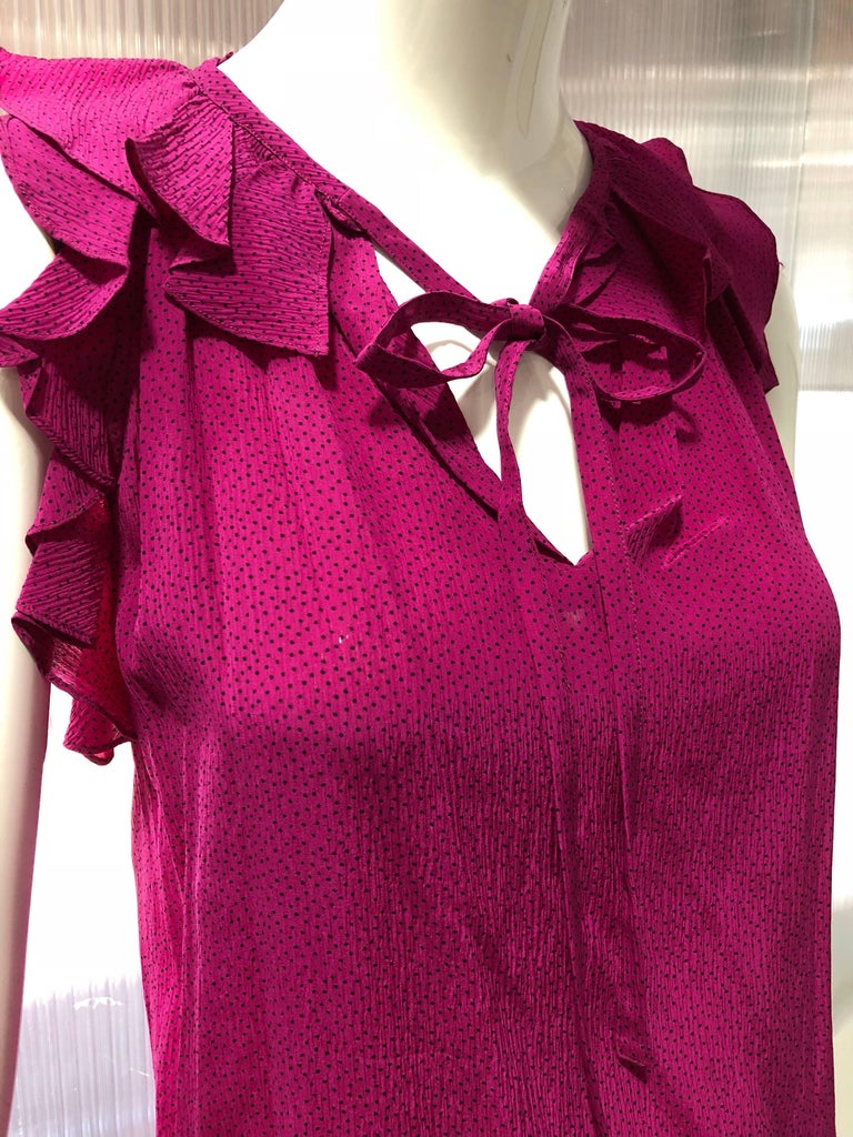 1980s Saint Laurent Hot Pink Silk Ruffled and Ribbon Tie Camisole For ... 1980s Saint Laurent Hot Pink Silk Ruffled and Ribbon Tie Camisole For ...