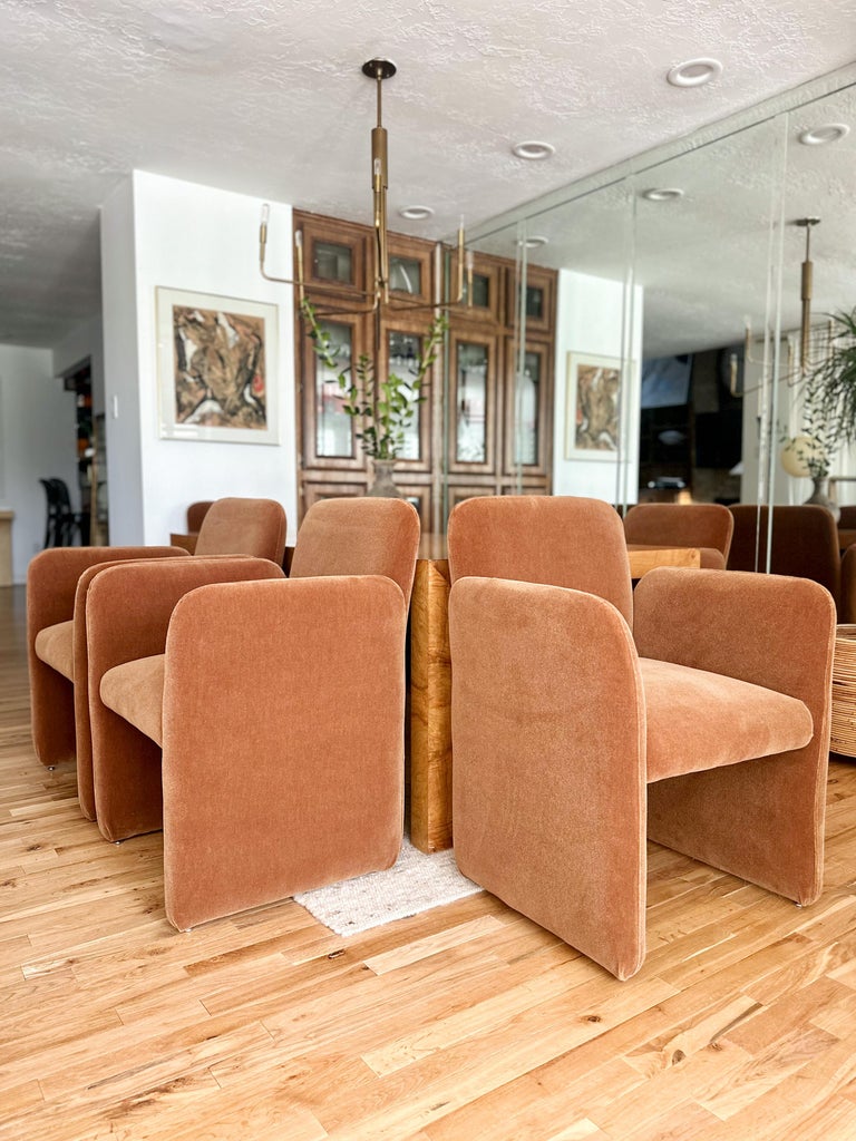 1980s Sculptural Caramel Mohair Dining Chairs, Set of 6 For Sale at 1stDibs