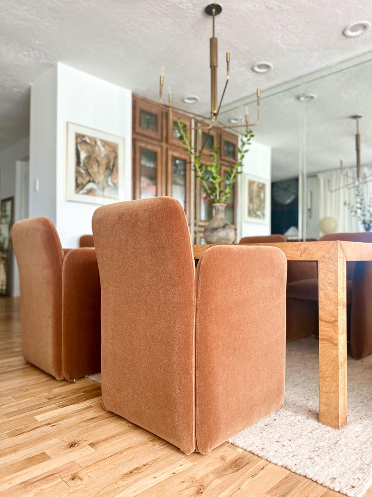 1980s Sculptural Caramel Mohair Dining Chairs, Set of 6 For Sale at 1stDibs